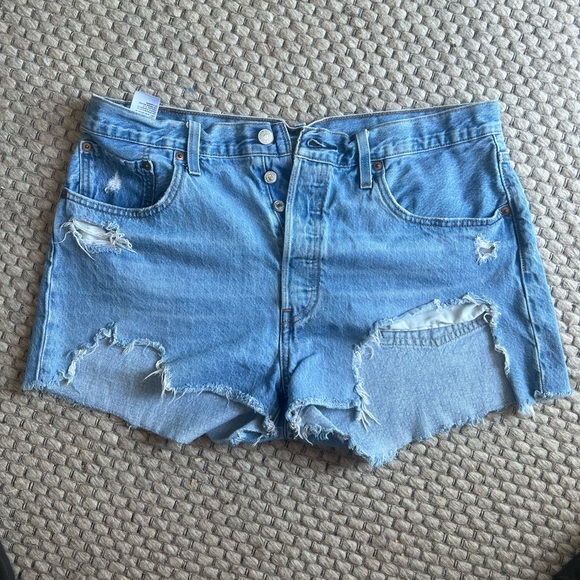 Levi's | Shorts | Levis 5 Blue Distressed Shark Bite Jean Shorts 33 ...